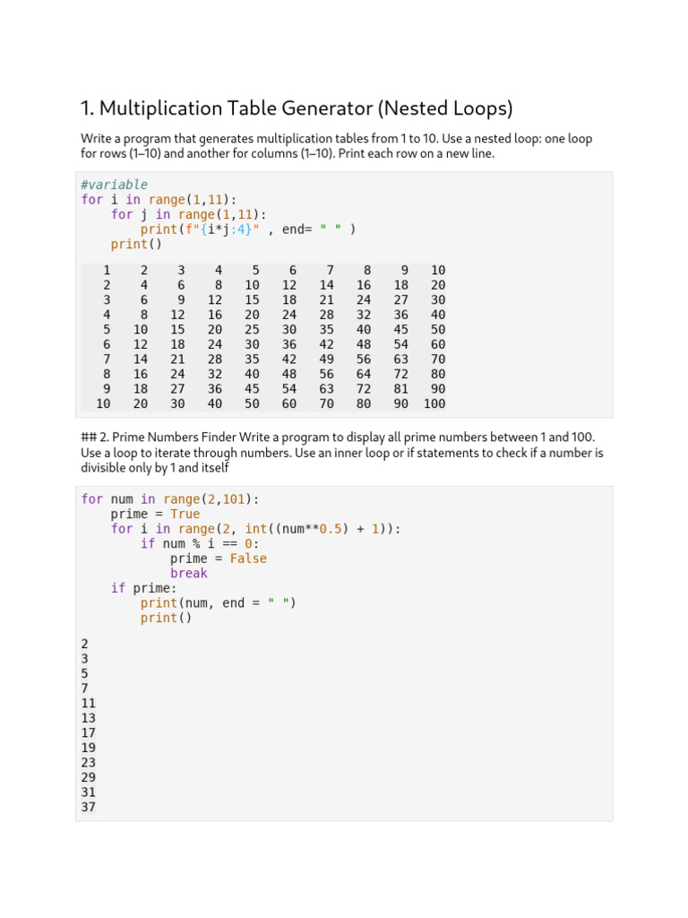 For Loop Advance Assignment | PDF | Matrix (Mathematics) | Meal
