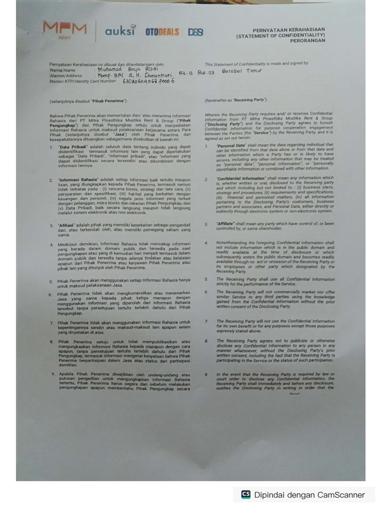 Pernyataan Kerahasiaan - M Bayu Rizqi | PDF