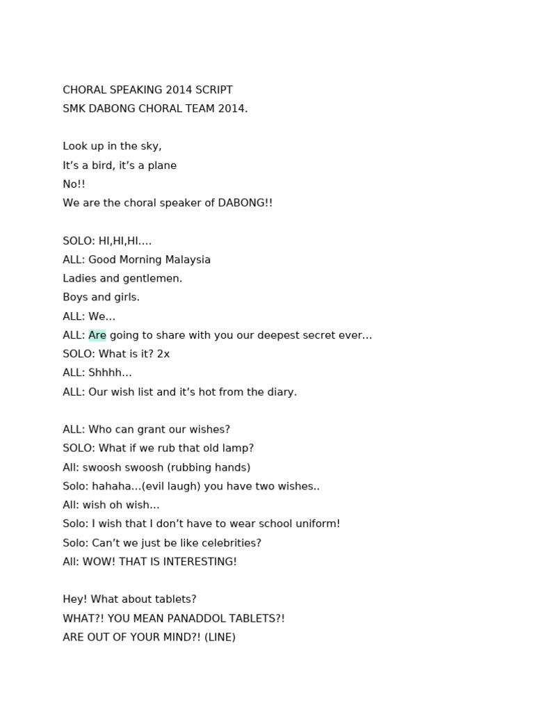 Choral Speaking Script 2014: Wishes | PDF