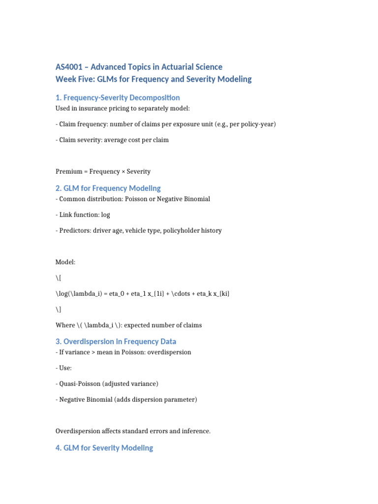 AS4001 Advanced Topics in Actuarial Science - Week Five | PDF