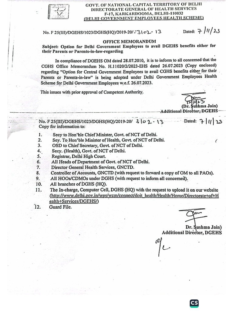 DGEHS Choice of Dependents | PDF | Government | Government Of India