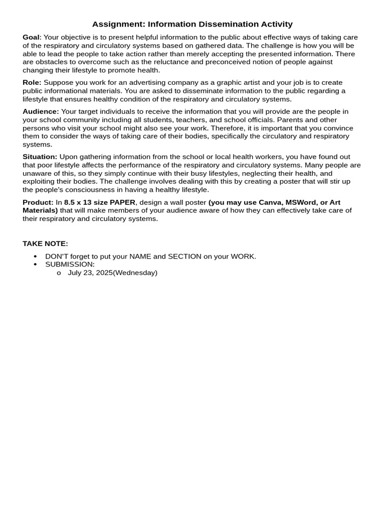 SCI9 Q1 Assignment Information Dissemination | PDF