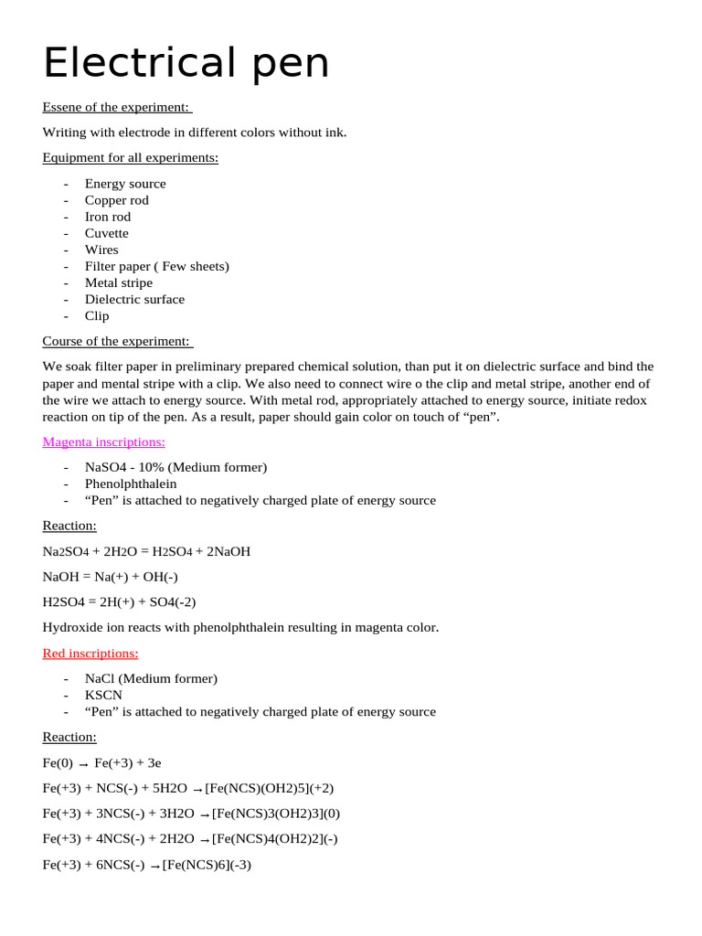 Colorful Inkless Writing Experiment | PDF