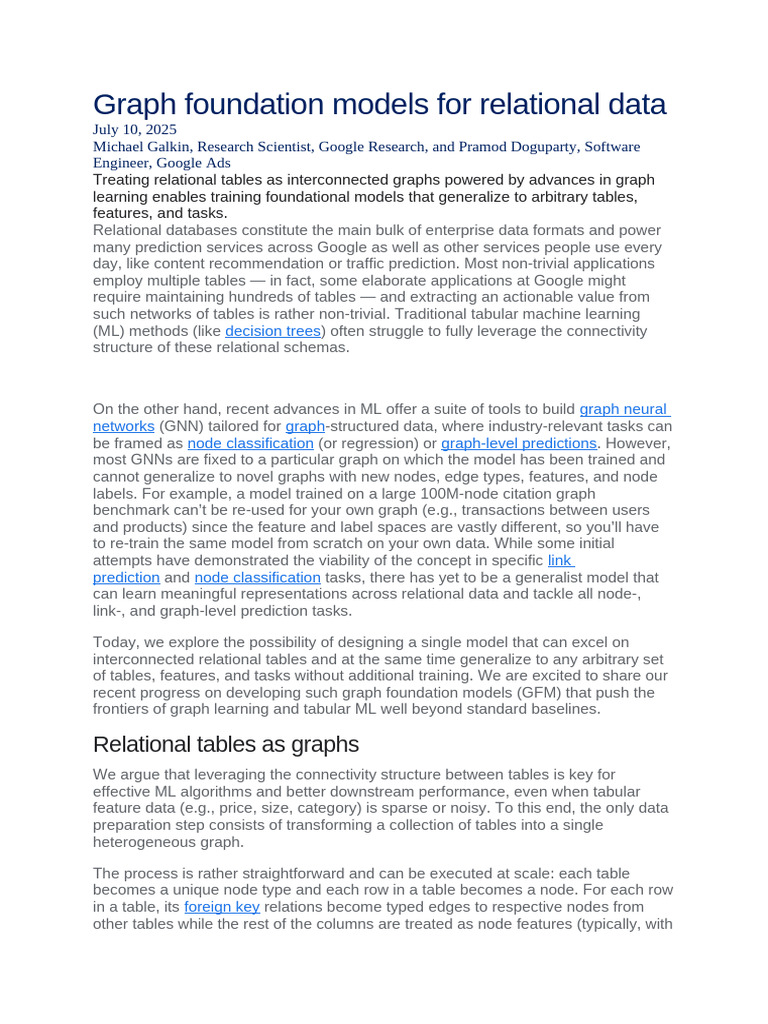 Graph Foundation Models For Relational Data-2 | PDF | Machine Learning | Learning