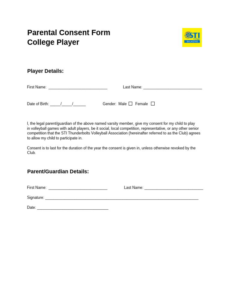 Parental Consent Form for Volleyball Players | PDF