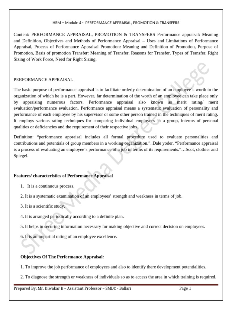 HRM Module 4 - Performance Appraisal, Promotion & Transfers | PDF ...