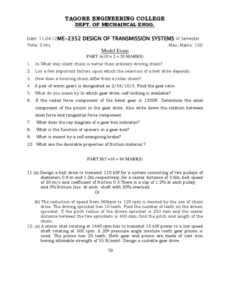 DTS Model Paper | Download Free PDF | Gear | Belt (Mechanical)