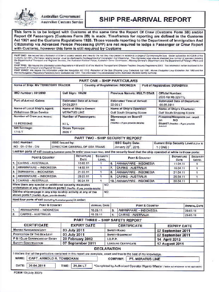 Pre Arrival Report | PDF