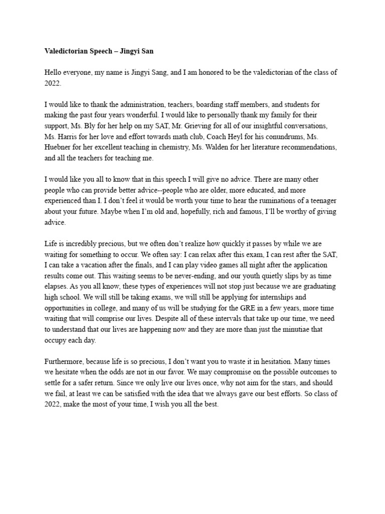 Valedictorian Speech | PDF