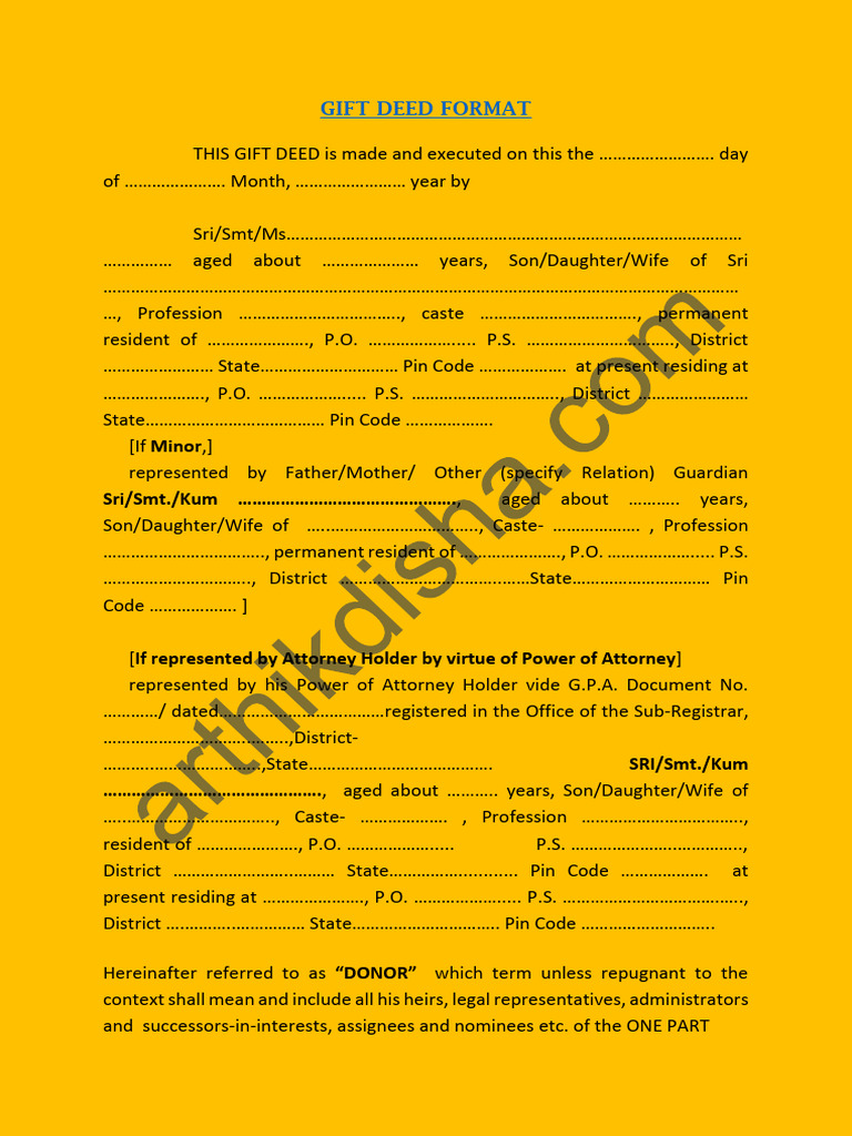 Gift Deed Format and Template | PDF | Property | Common Law