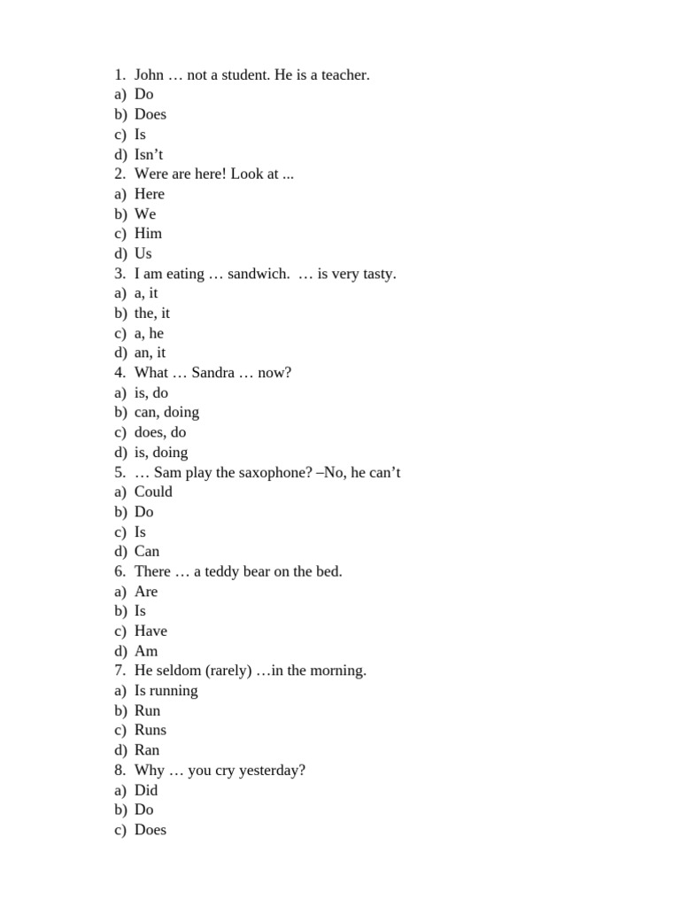 Elementary English Test Questions | PDF