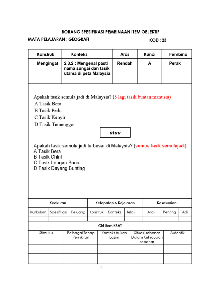 Contoh Item Ikut Kontrsuk Dan Aras | PDF