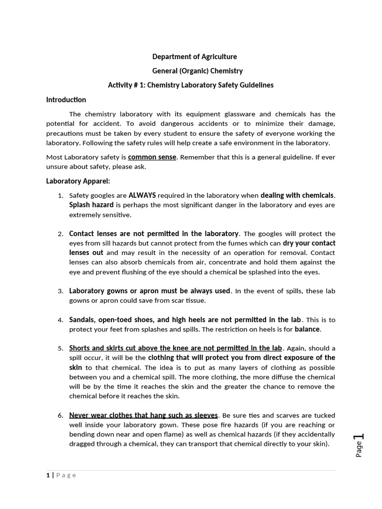 Activity 1 Chemistry Lab Safety Guidelines | PDF | Laboratories | Fires