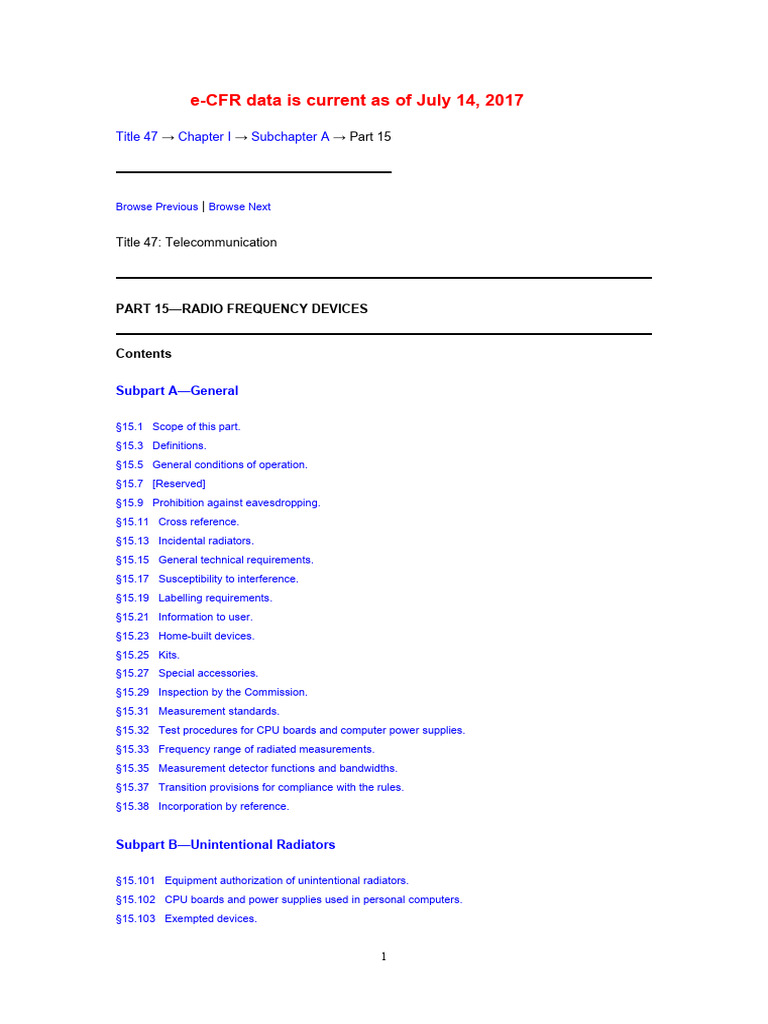 FCC Part 15 (New) | PDF | Radio | Radio Spectrum