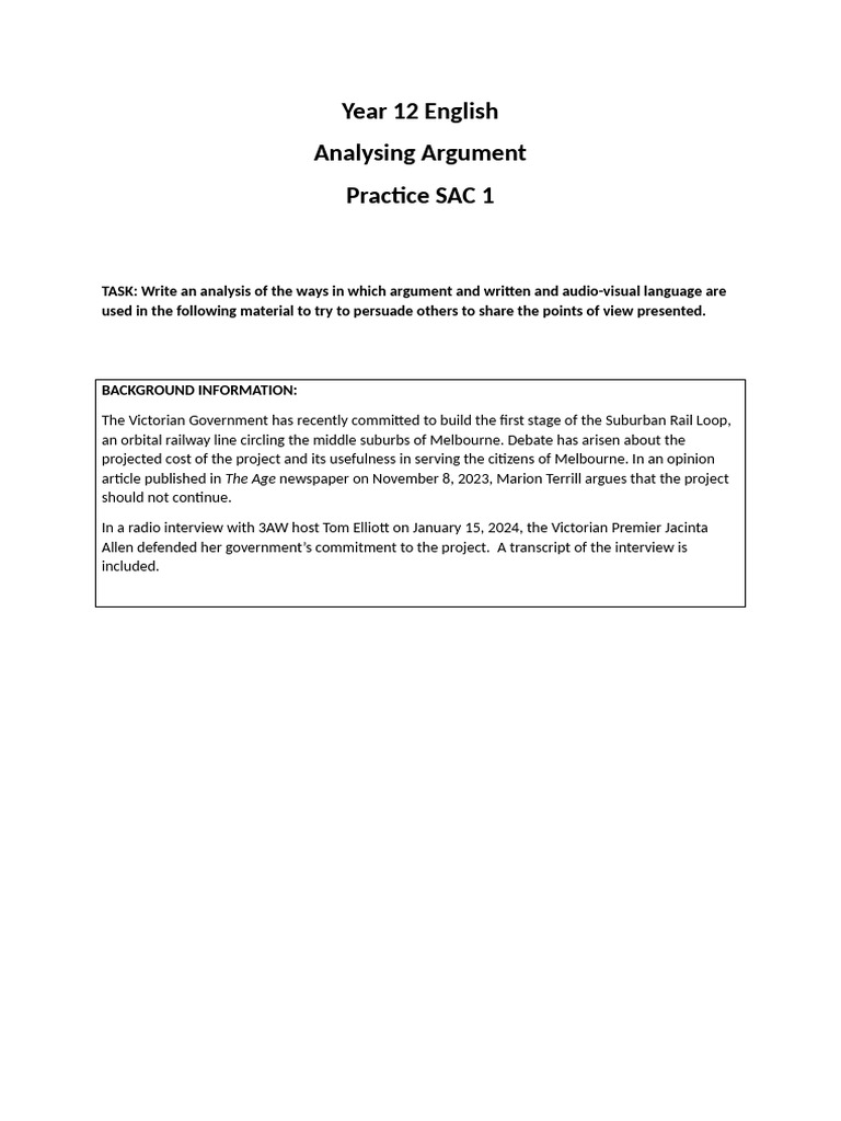 Prac SAC 1 The Suburban Rail Loop | PDF | Economies