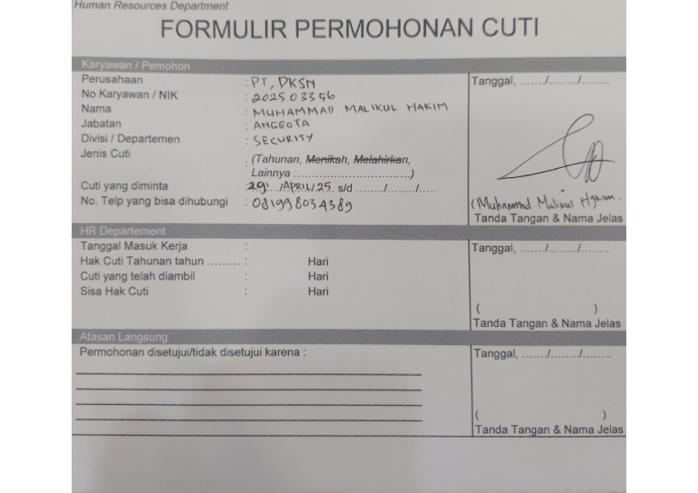 Formulir Permohonan Cuti | PDF