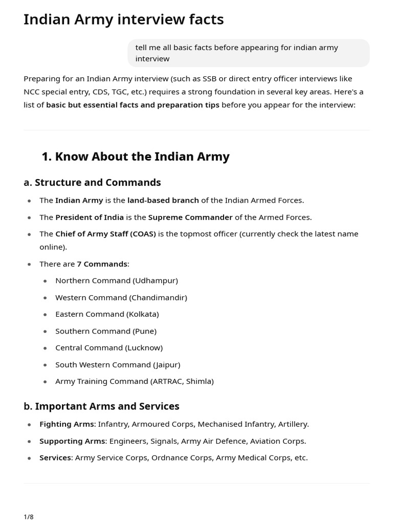 Indian Army Interview Facts | PDF | Corps
