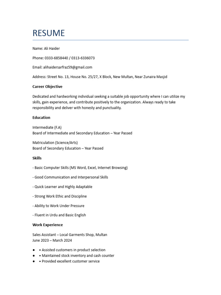 Ali Haider Resume | PDF