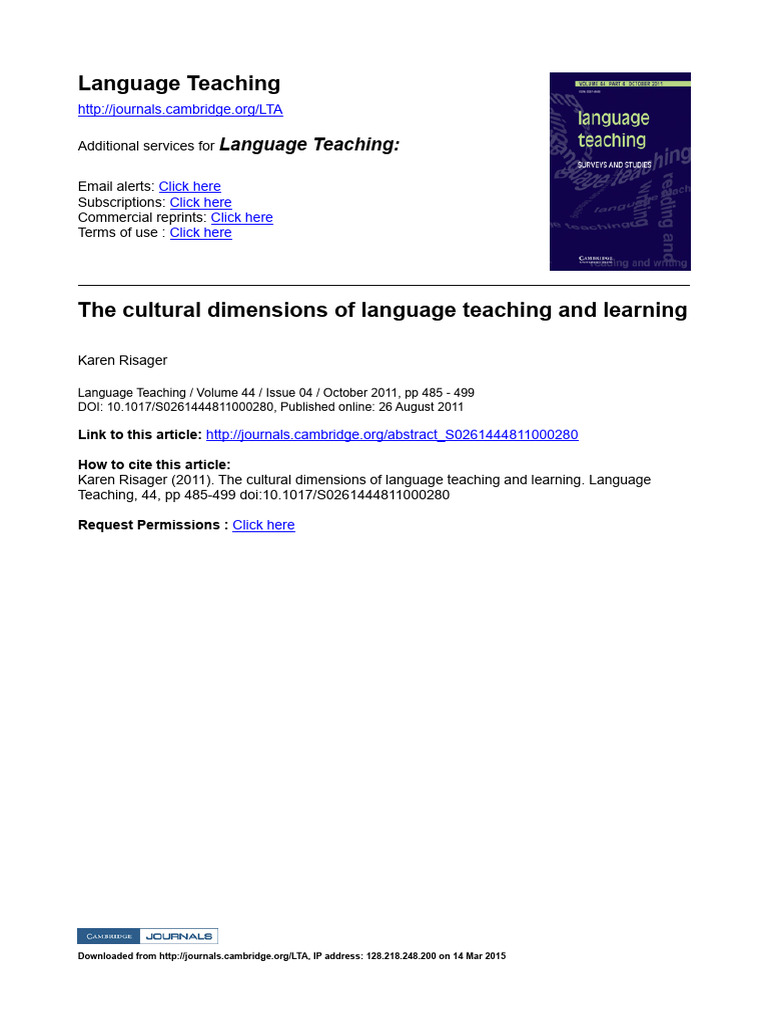 The Cultural Dimensions of Language Teaching and Learning | PDF ...