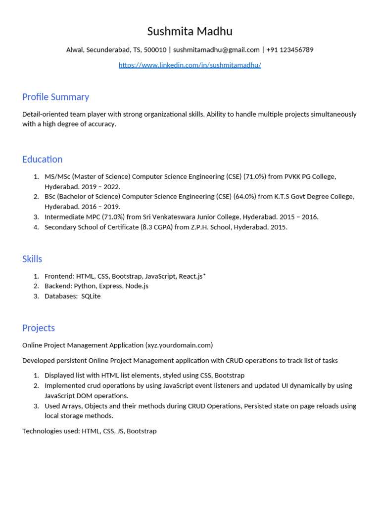 Sushmita Resume | PDF