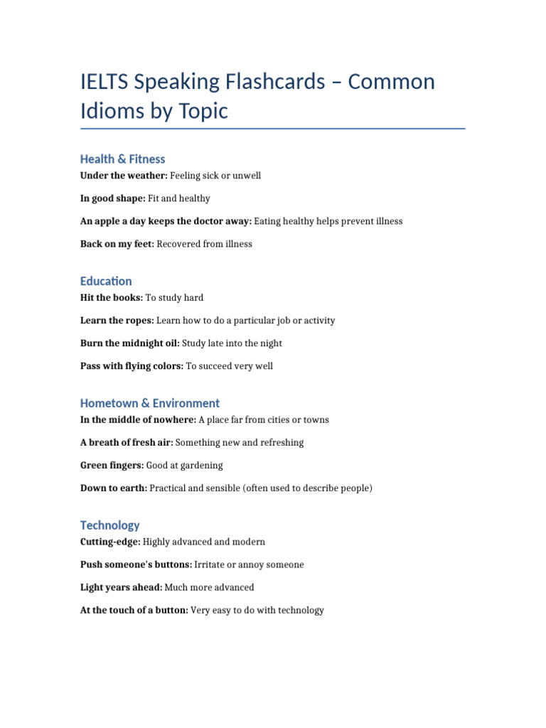 IELTS Speaking Idioms Flashcards | PDF
