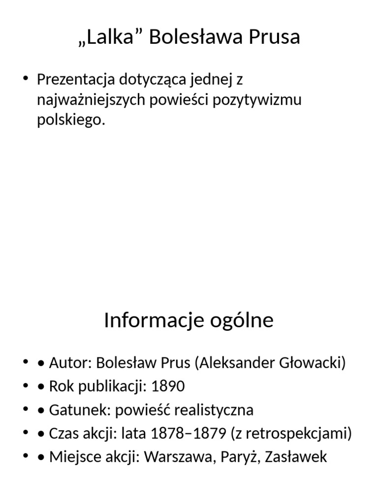 Lalka Boleslawa Prusa Prezentacja | PDF