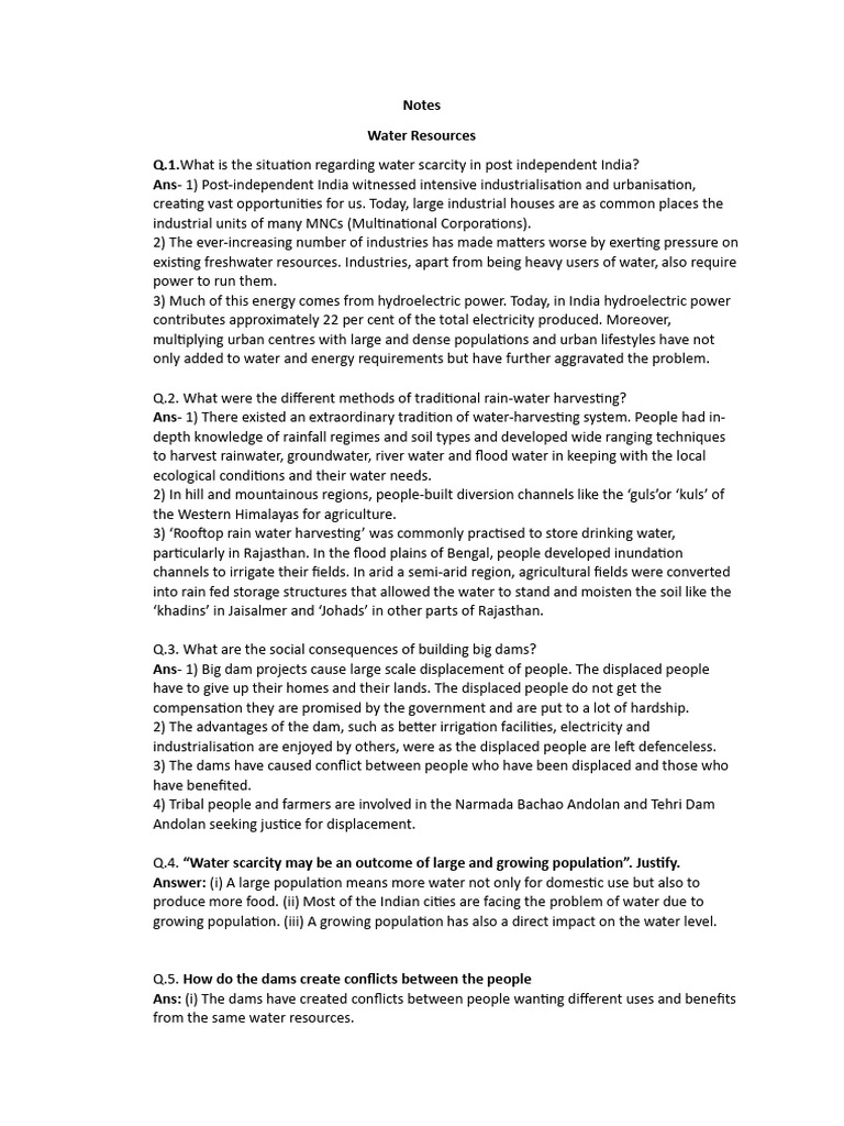 Geo Ch3 Water Resources Notes | PDF | Water | Water Supply