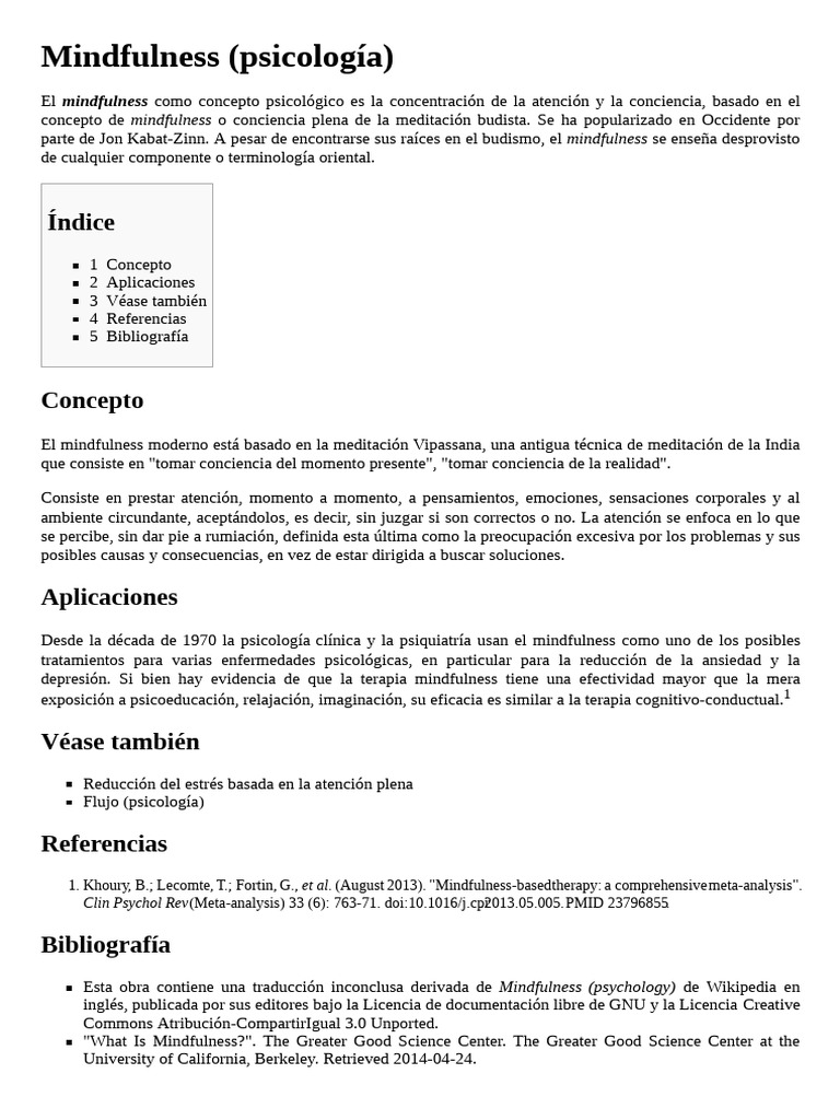 Mindfulness: Concepto y Aplicaciones | PDF | Atención plena | Sicología