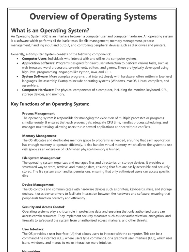 Overview of Operating System | PDF