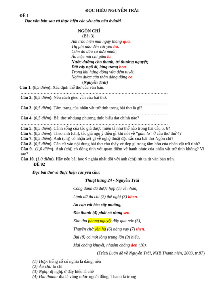 2025. HS. ÔN TẬP ĐỀ NGUYỄN TRÃI | PDF