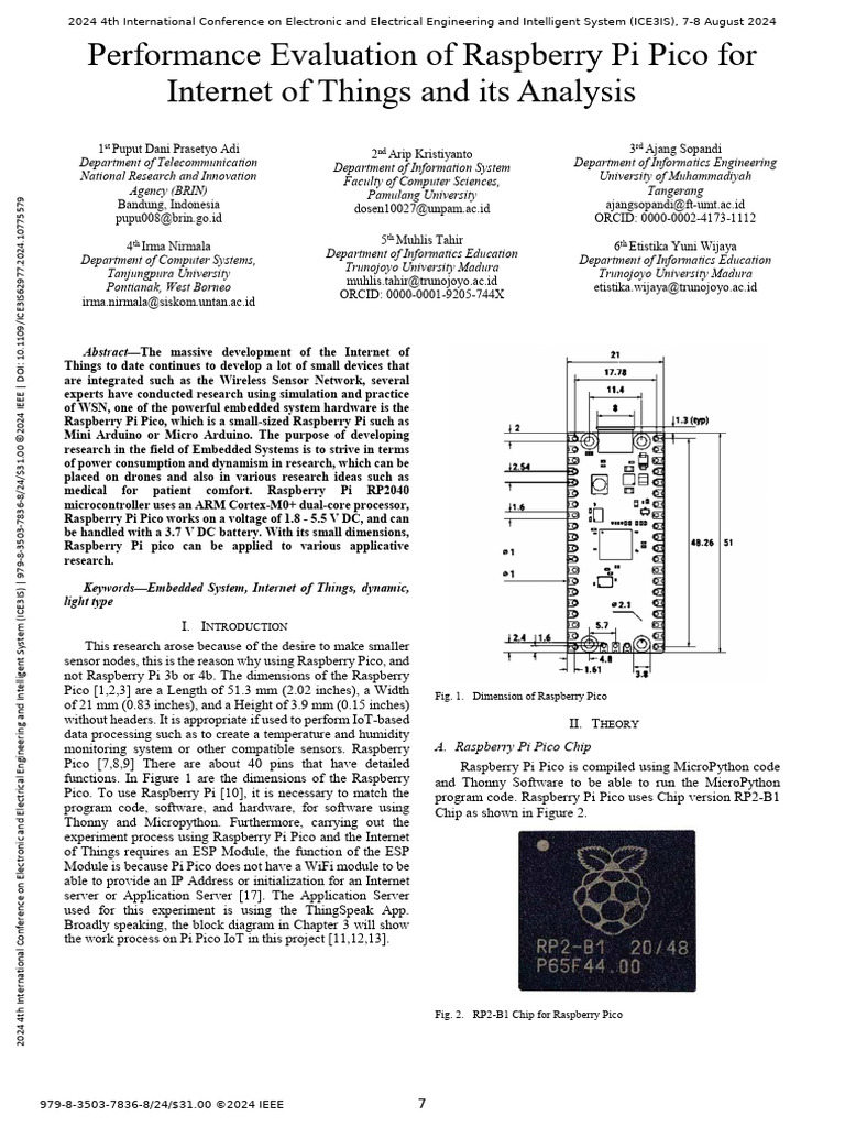 8 Performance Evaluation of Raspberry Pi Pico For Internet of Things and Its Analysis | PDF ...