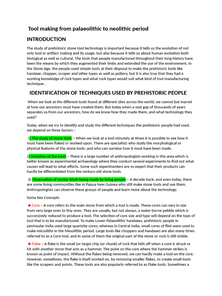 Tool Making From Palaeolithic To Neolithic Period | PDF | Pottery ...
