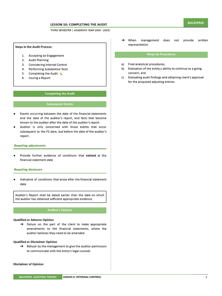 Lesson 10 - Completing The Auditor's Report | PDF | Auditor's Report | Audit