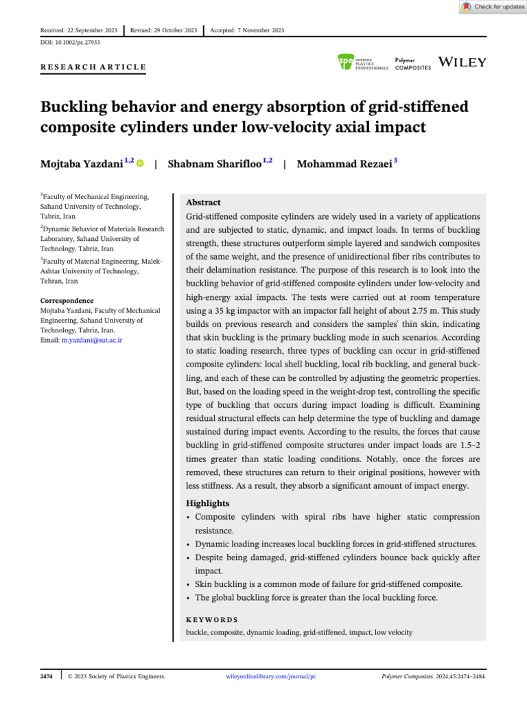 Polymer Composites - 2023 - Yazdani - Buckling Behavior and Energy ...