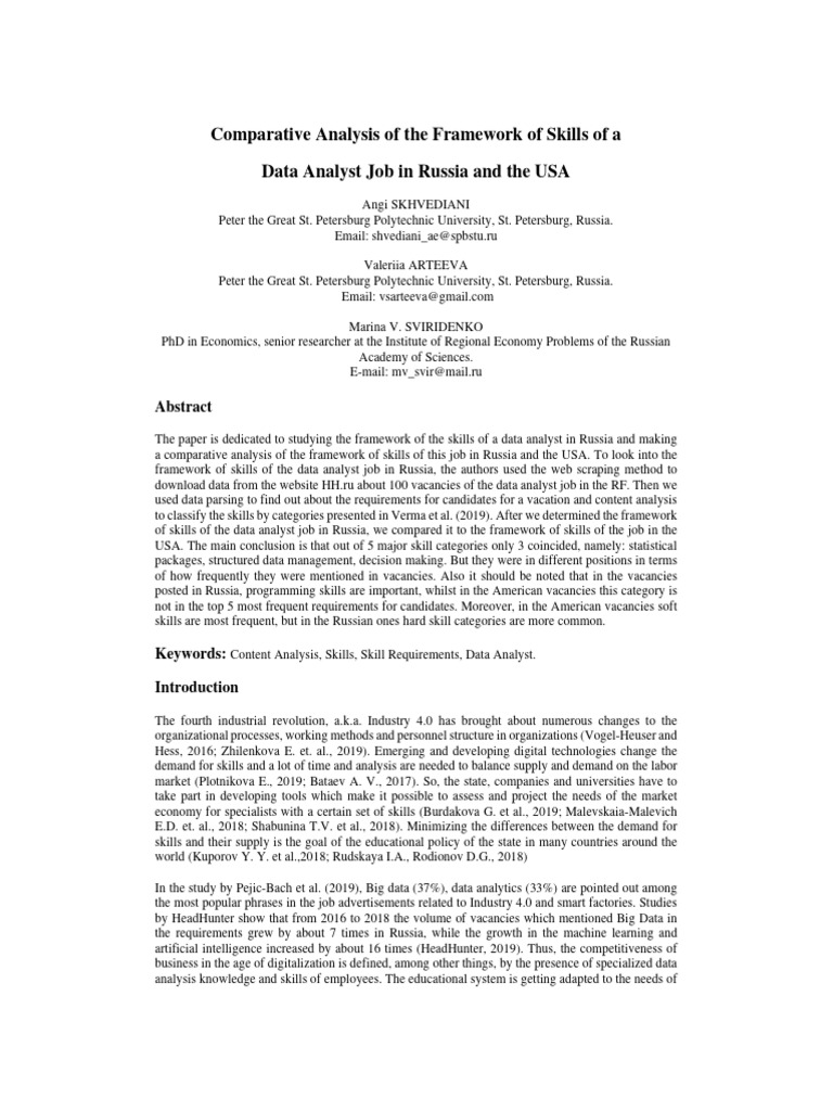 Comparative Analysis of The Framework of Skills of A Data Analyst Job ...