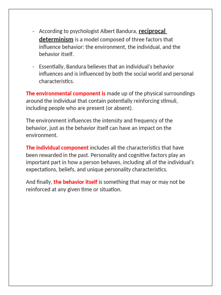Understanding Bandura's Reciprocal Determinism | PDF | Behavior ...