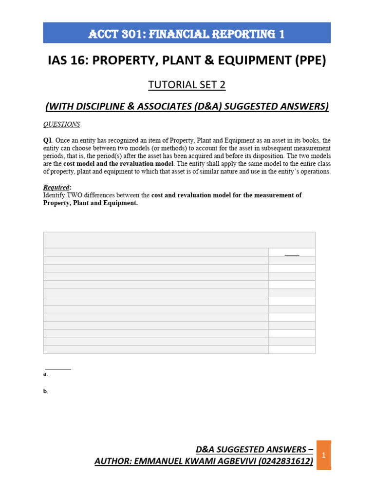 ACCT 301 FR IAS-16 Tutorial Set Question & Answers 2 | PDF | Depreciation | Book Value