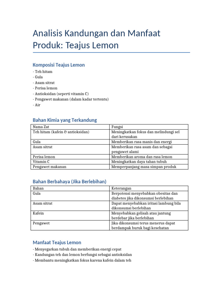 Analisis Produk Teajus Lemon | PDF