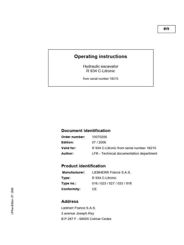 Libherr 934 Operator's Manual - Part1 | PDF