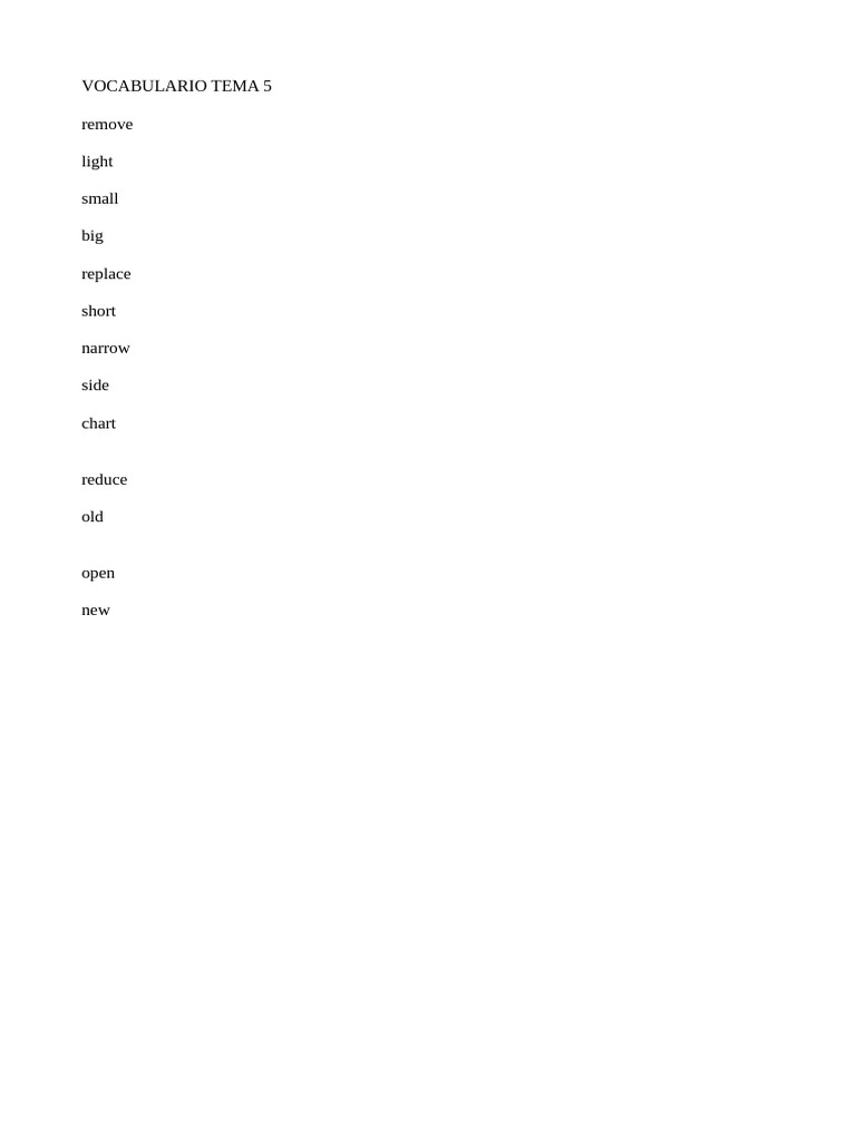 Vocabulario Tema 5 | PDF