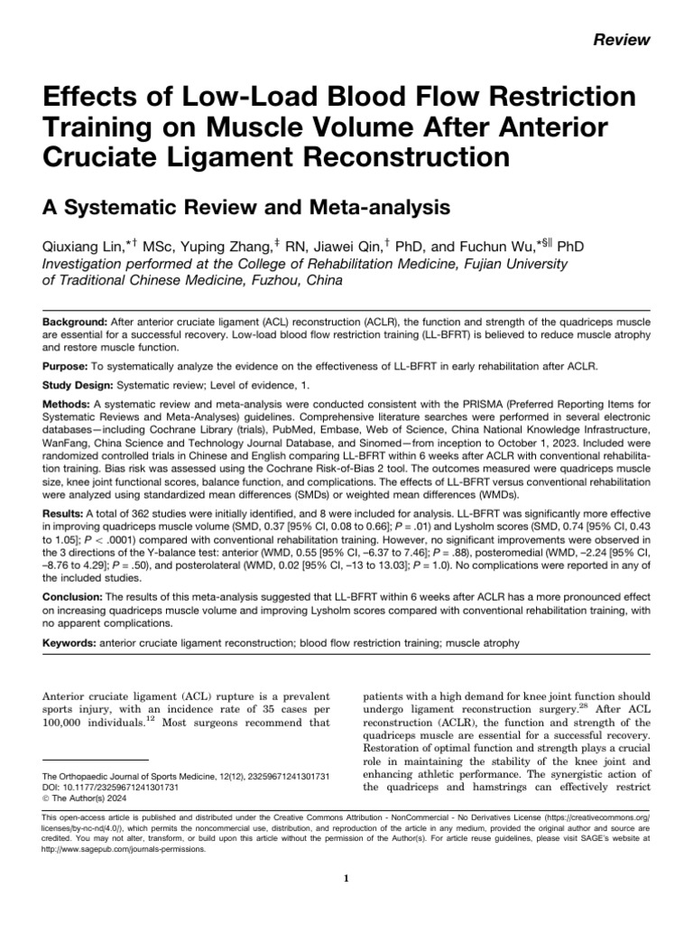Effects of Low-Load Blood Flow Restriction Training On Muscle Volume ...