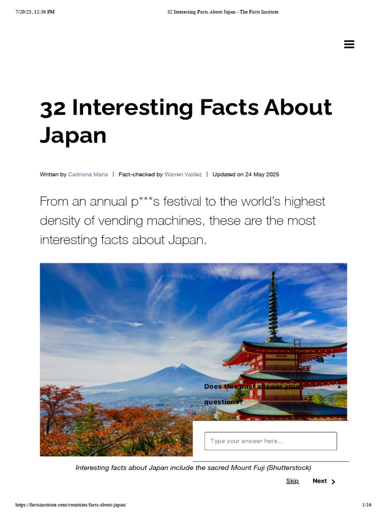 32 Interesting Facts About Japan - The Facts Institute | PDF | Japan