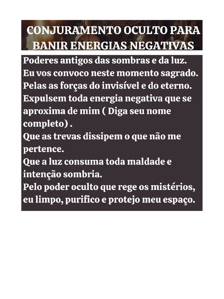 Conjuramento Oculto para Banir Energias Negativas | PDF