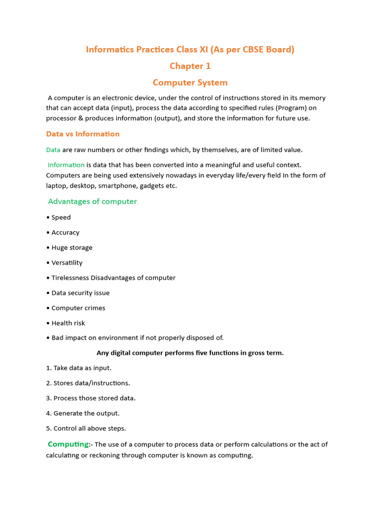 Class 11 CH 1 PDF Computer System | PDF | Computer Data Storage | Hard Disk Drive