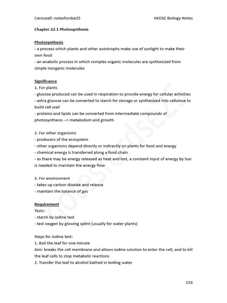 HKDSE Biology: Photosynthesis Notes | PDF | Photosynthesis | Leaf