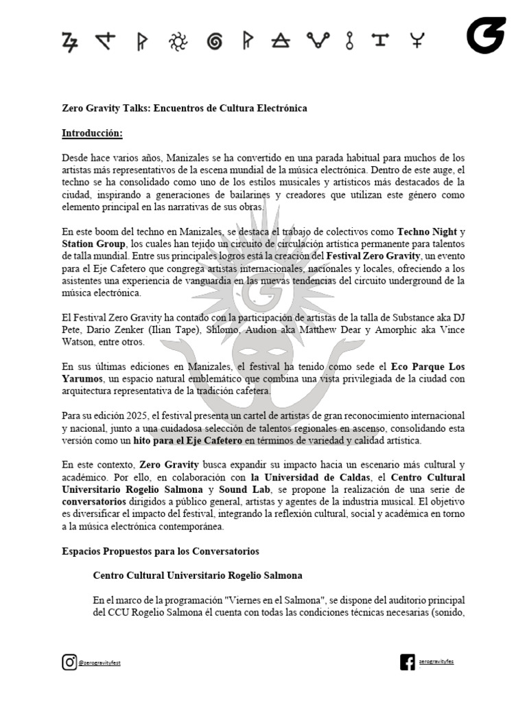 Propuesta para Charlas Zero Gravity - v5 | PDF | Música electrónica