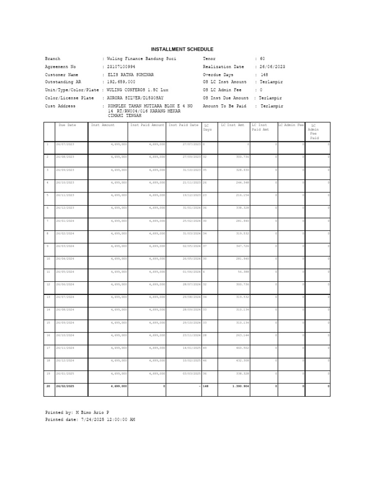Installment Schedule Document 23107100994 24072025 | PDF