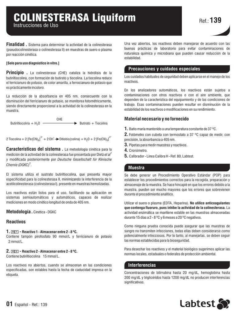 Colinesterasa Liquiform 139 Esp | PDF | Medición | Calibración