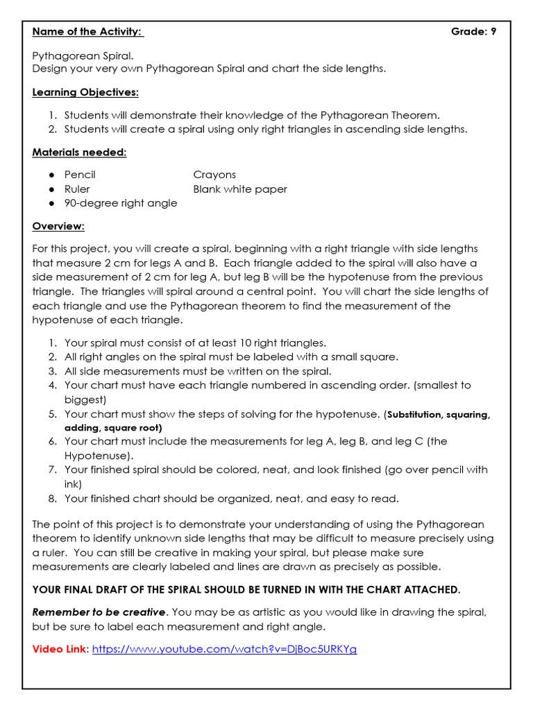 Pythagorean Spiral Project | PDF | Elementary Geometry | Euclidean Plane Geometry