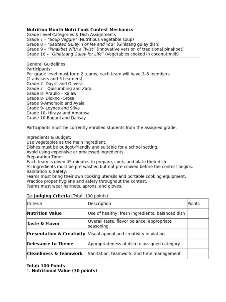 ? Nutrition Month Nutri Cook Contest | PDF | Taste | Nutrition